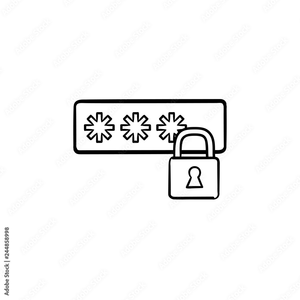 Login entering and padlock hand drawn outline doodle icon. Login ...
