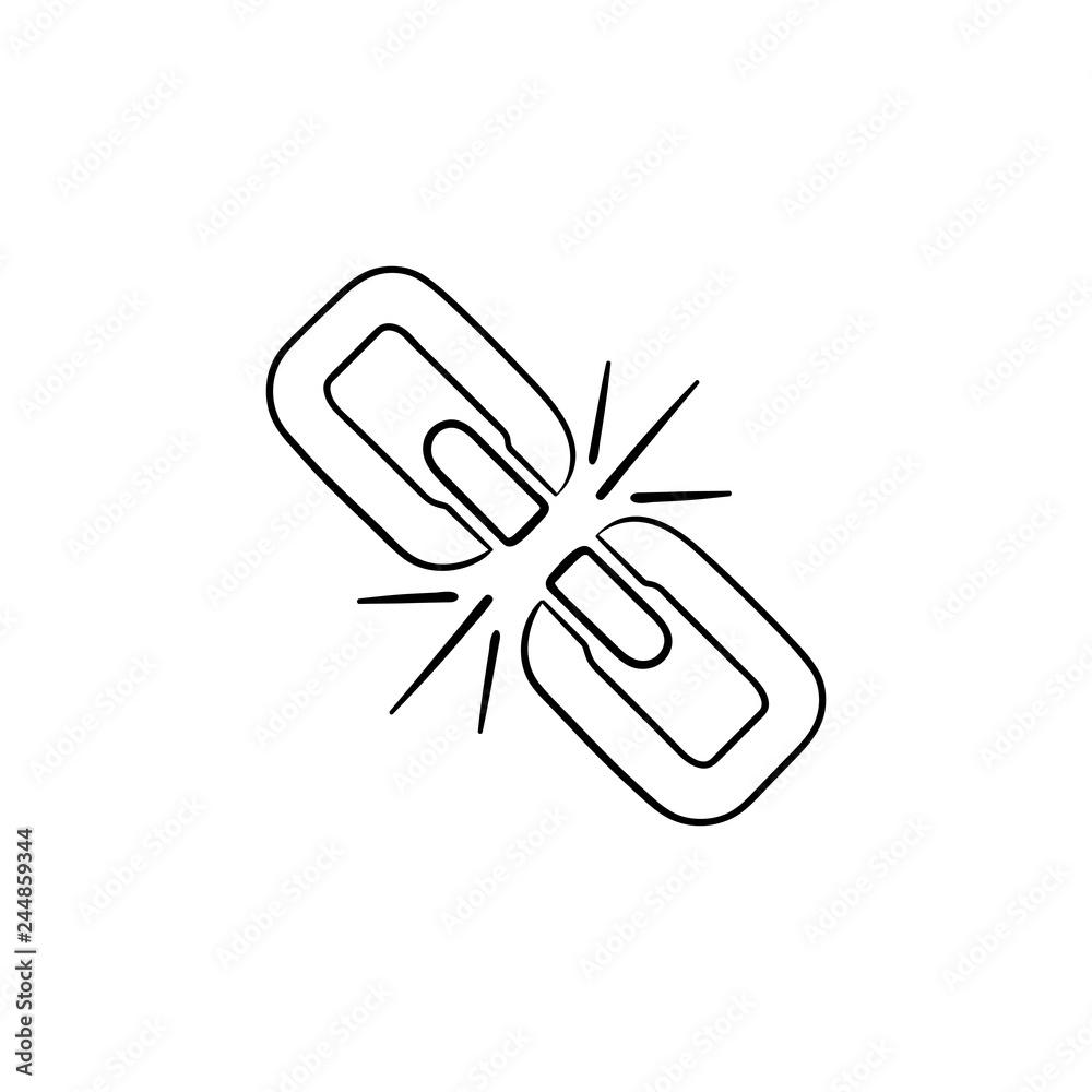 Broken chain link hand drawn outline doodle icon. Wreck chain link ...