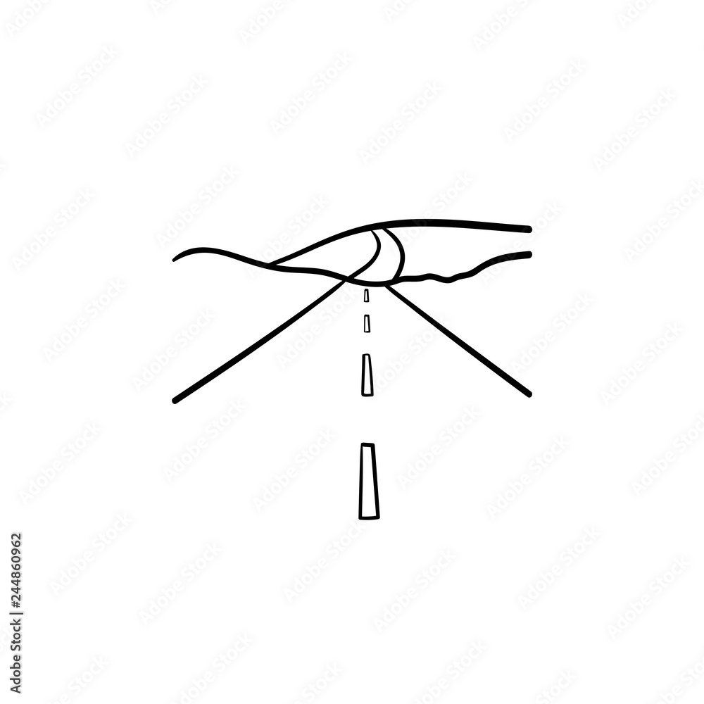 Highway and landscape hand drawn outline doodle icon. Avenue and road ...