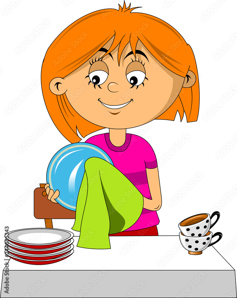dry the dishes Stock Vector | Adobe Stock