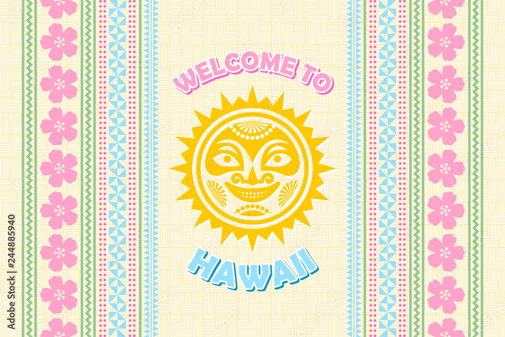 Welcome to Hawaii background in Polynesian style with traditional ...