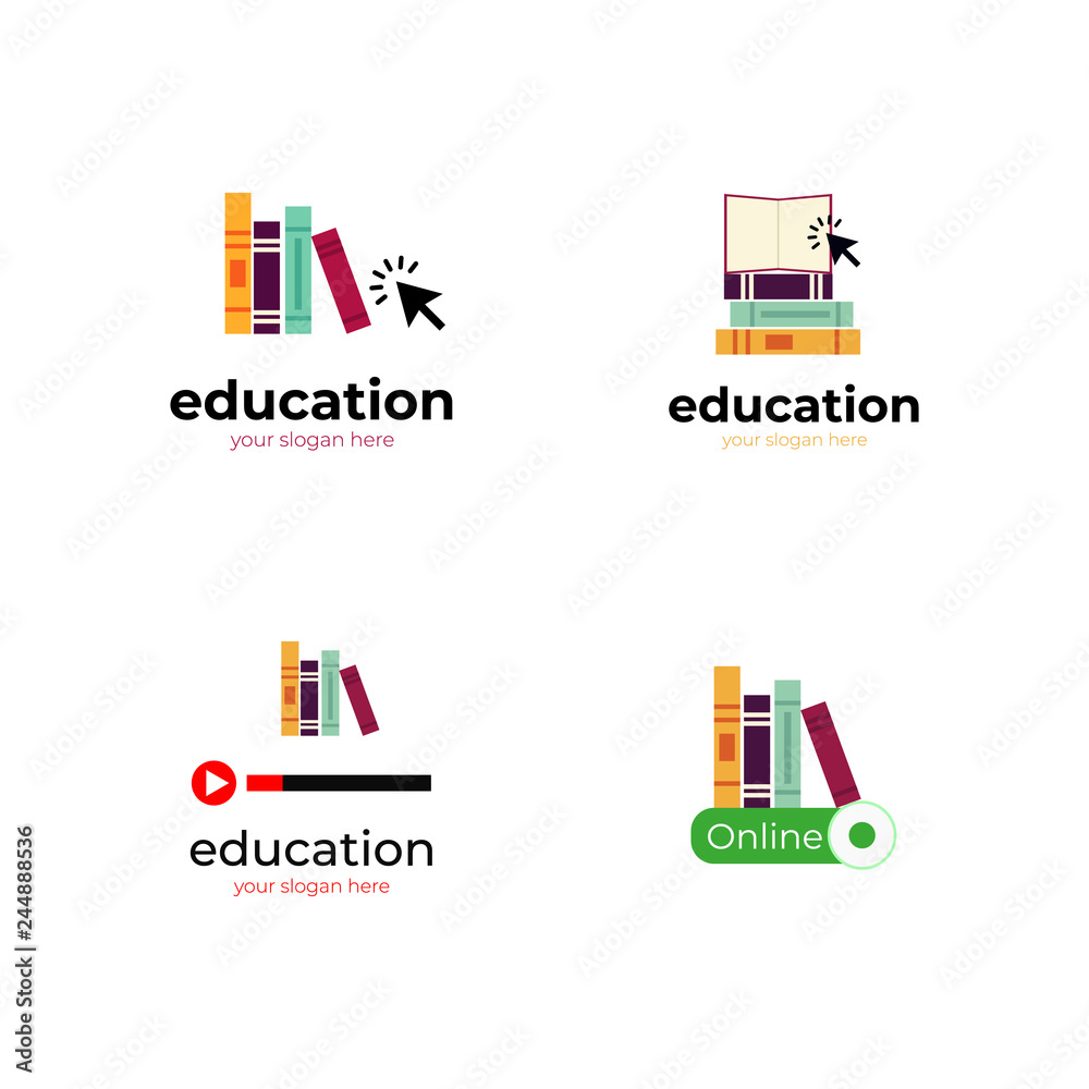 Education set logo template. Online courses, distance learning. Vector ...