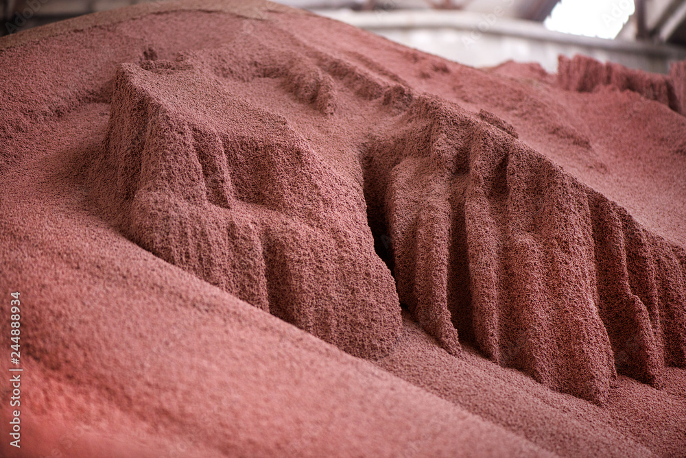 Shot of mixed chemical, artificial nitrogen plant fertilizer granules ...