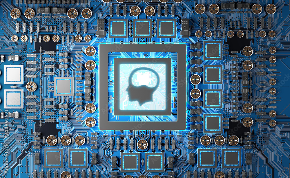Artificial Intelligence in a modern GPU card 3D rendering Stock Photo ...