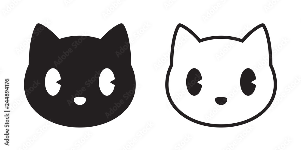 cat vector head calico black white kitten icon cartoon character ...