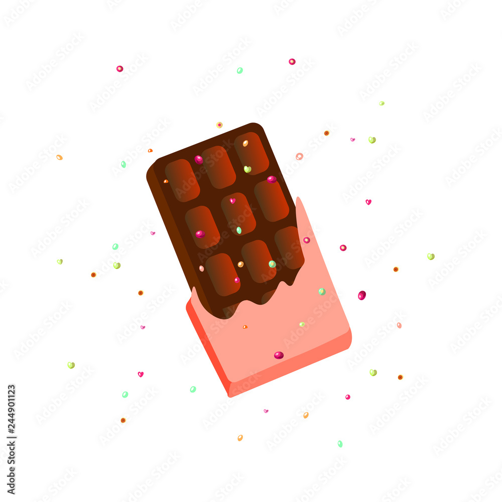 Sweet dark brown chocolate cartoon vector icon in chocolate wrapping ...