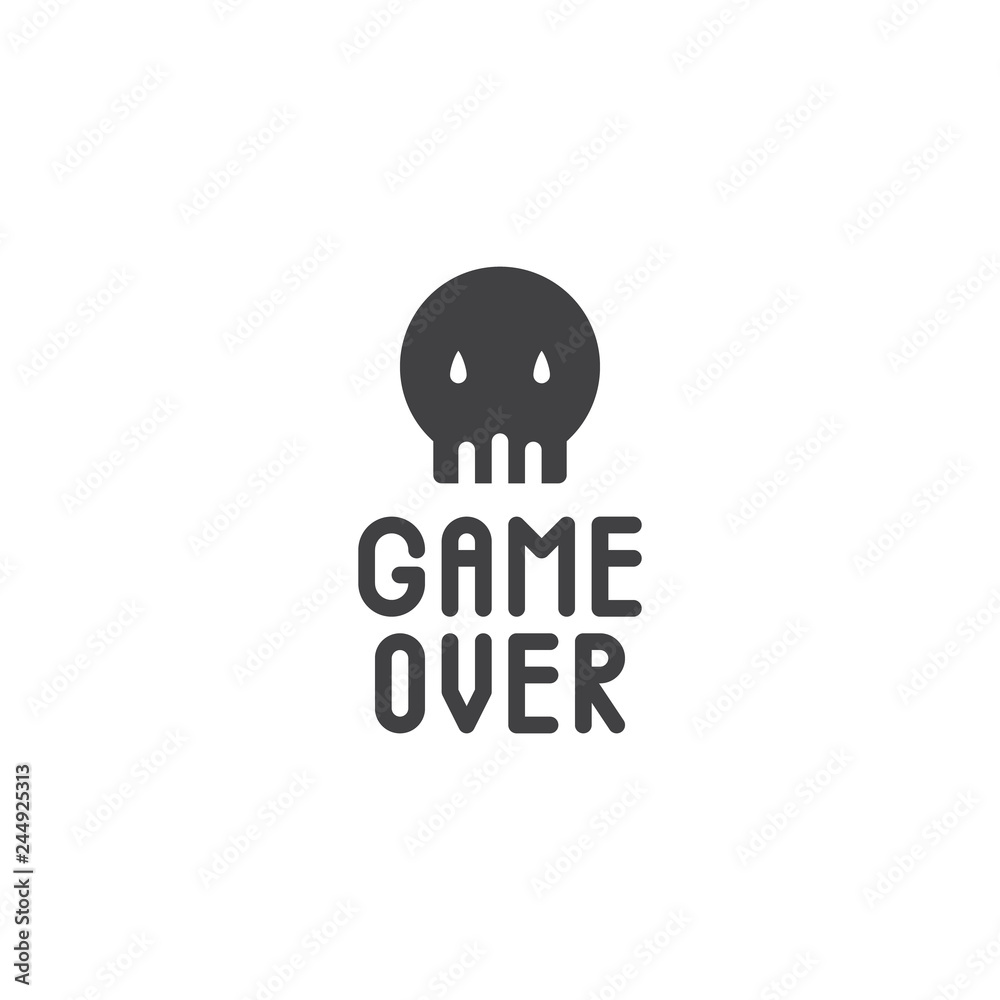 Game over skull vector icon. filled flat sign for mobile concept and ...