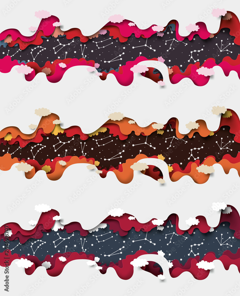 paper cut, origami art. outer space and stars. astrology and zodiac ...