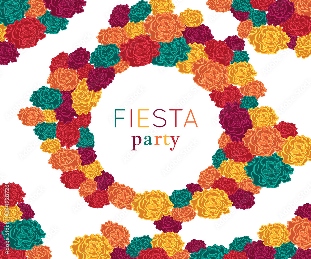 Fiesta party. Festive background with paper flowers. Design template ...