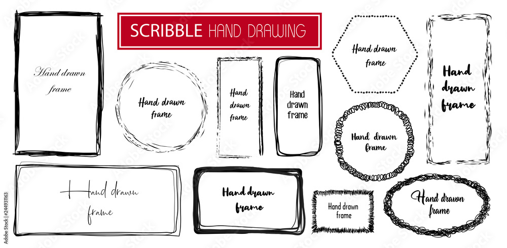 Set Hand drawn scribble frame isolated on white. Doodle frames style ...