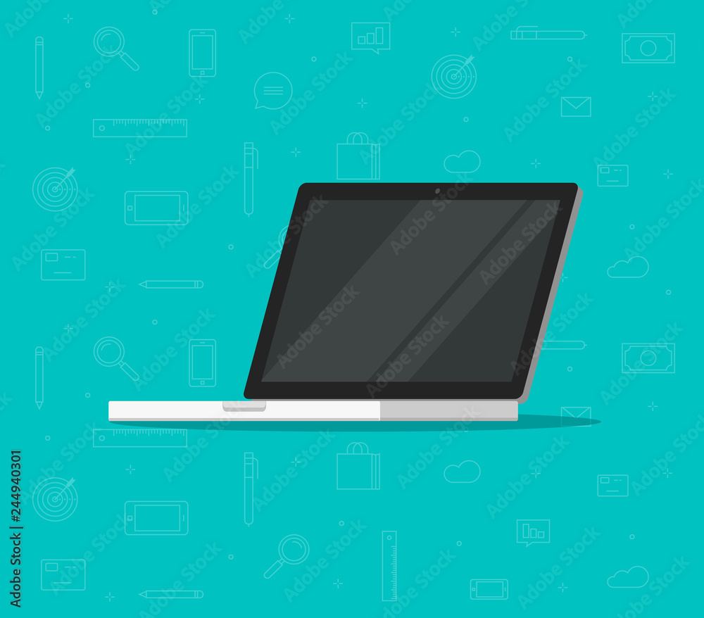 Laptop computer with empty screen vector illustration, flat cartoon pc ...