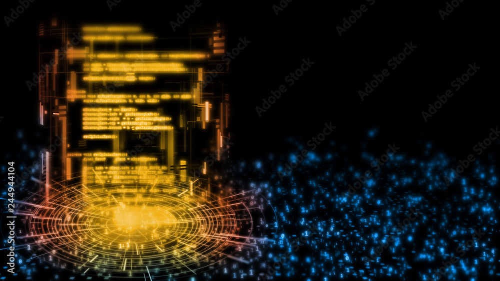 3D Rendering of Abstract technology background. Sci fi software coding ...