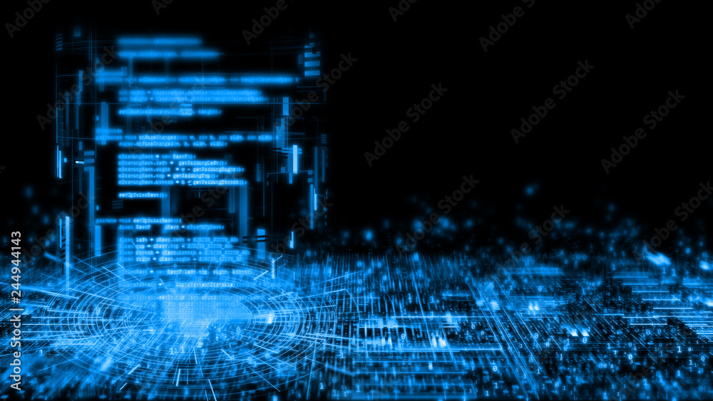 3D Rendering of Abstract technology background. Sci fi software coding ...