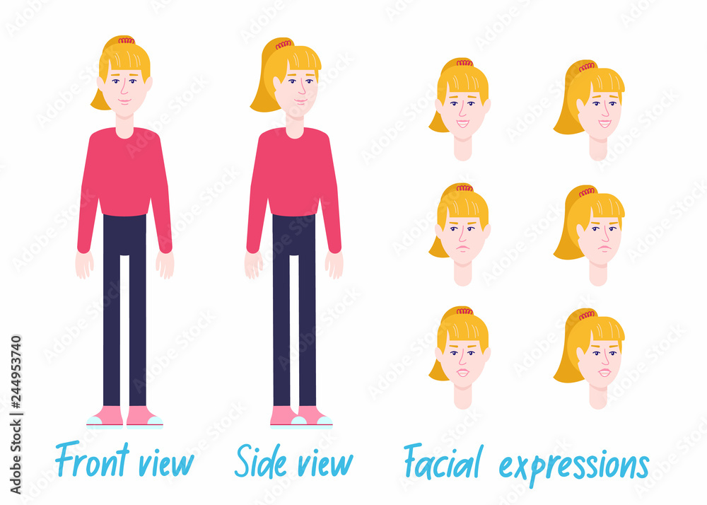 Blond female character set ready for animation: separated arms/legs ...