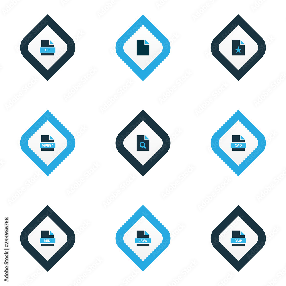 Vetor de Types icons colored set with search file, favorite file, file ...