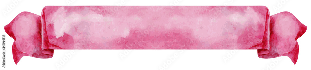 Vector pink ribbon. Hand painted banners isolated on white background ...
