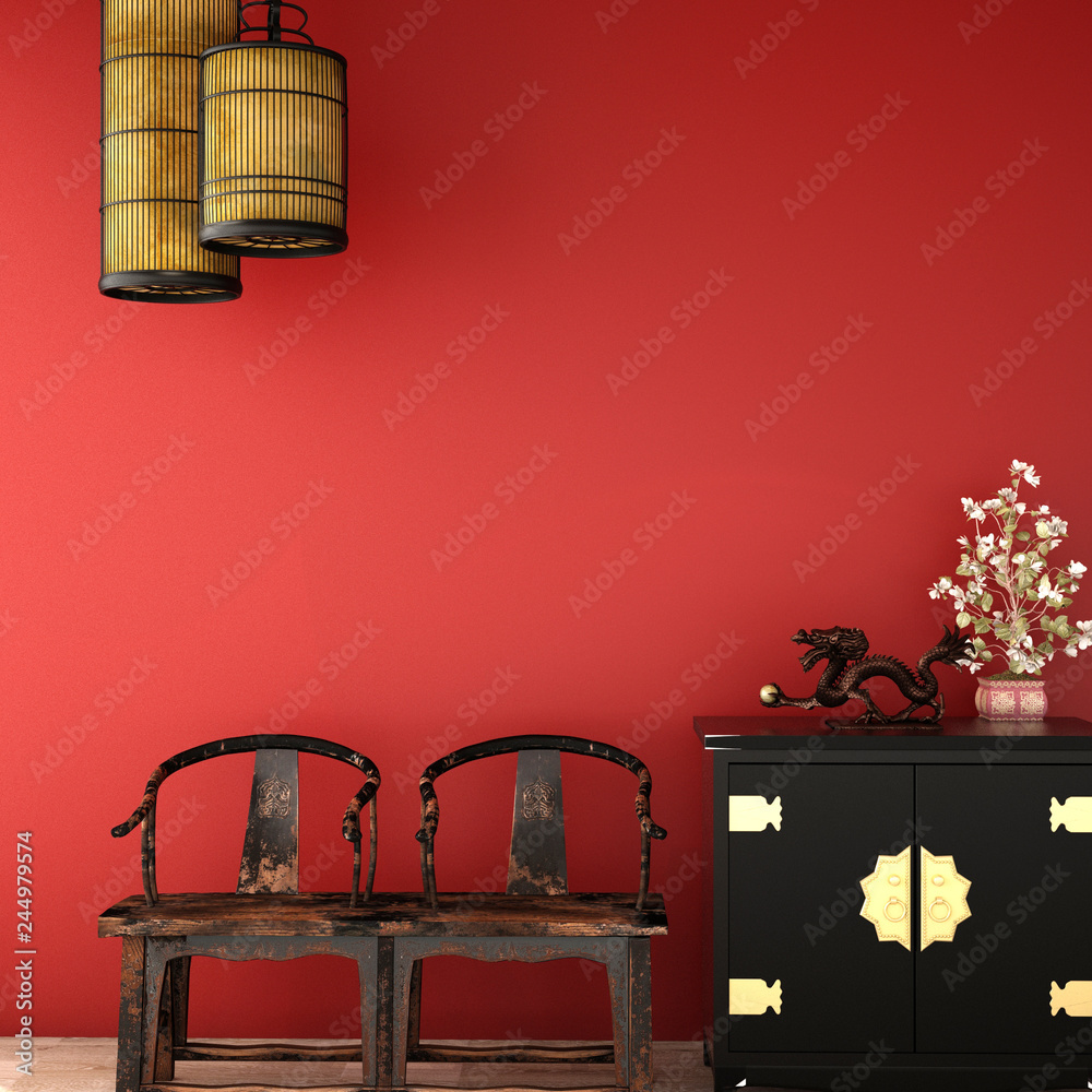 Interior design ,Chinese style for living area in luxury house or hotel ...