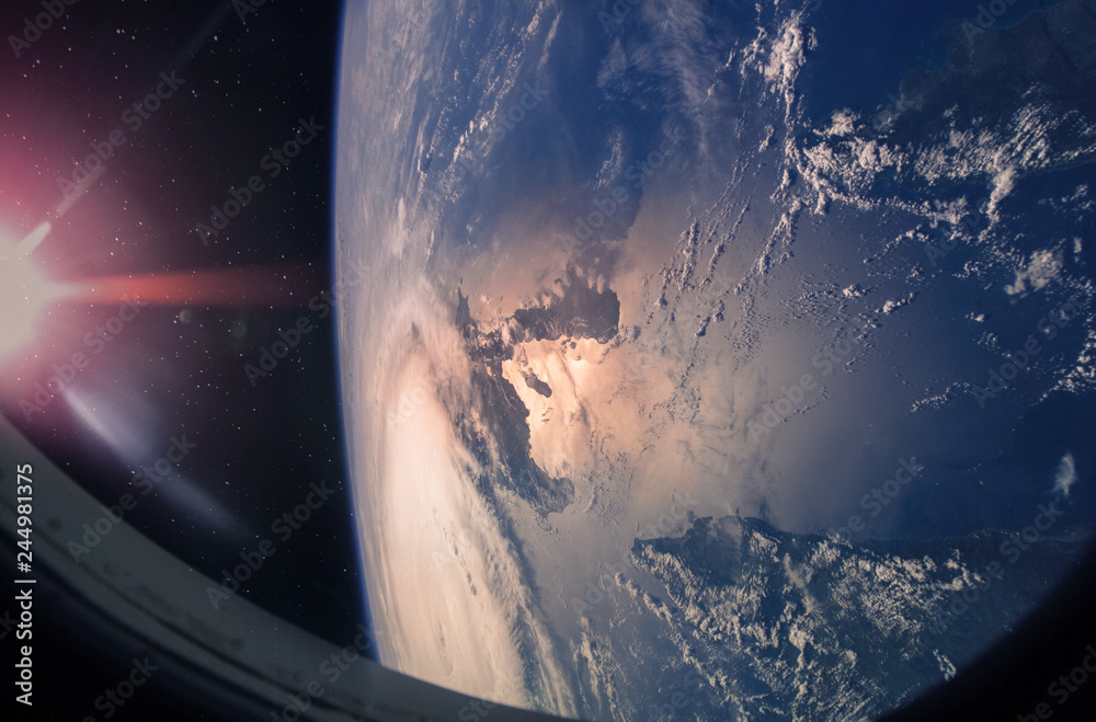 Planet Earth and hurricane from the outer space from the ISS window ...