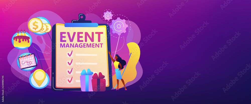 Manager with checklist creating event plan and development. Event ...