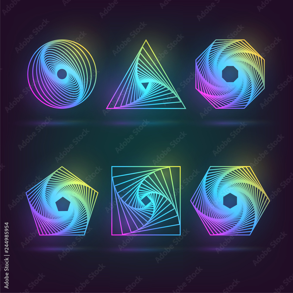 Neon shapes with a spiral, logo on a black background Stock Vector ...