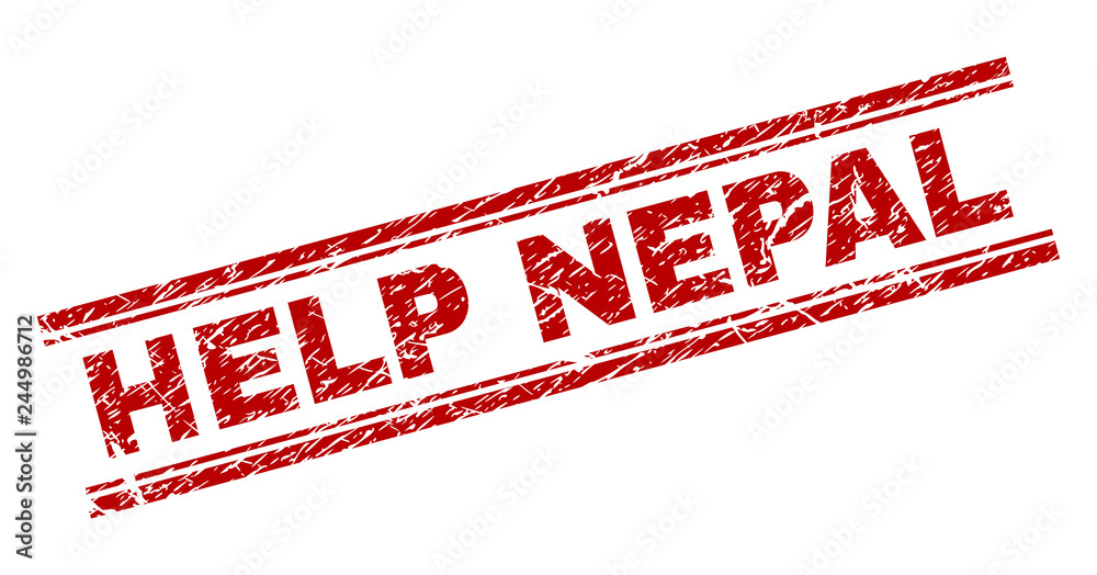 HELP NEPAL seal print with distress texture. Red vector rubber print of ...