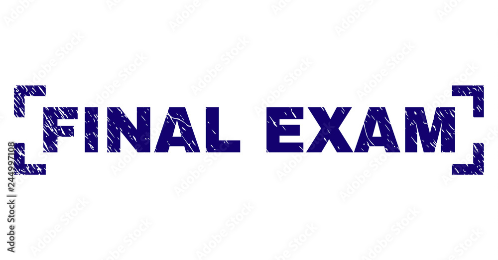 FINAL EXAM tag seal imprint with corroded texture. Text tag is placed ...