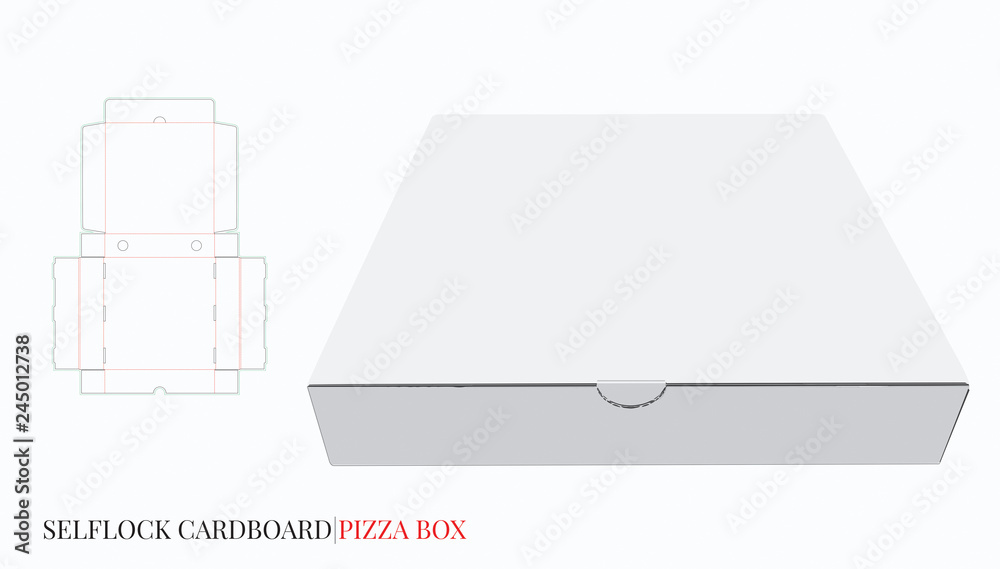 Pizza Box, Vector with die cut / laser cut layers. Cardboard Self Lock ...