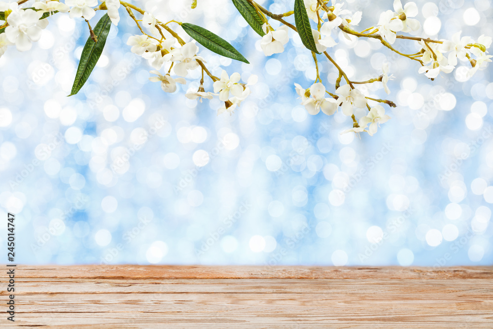 Wood table top on light blue abstract background . Stock Photo | Adobe ...