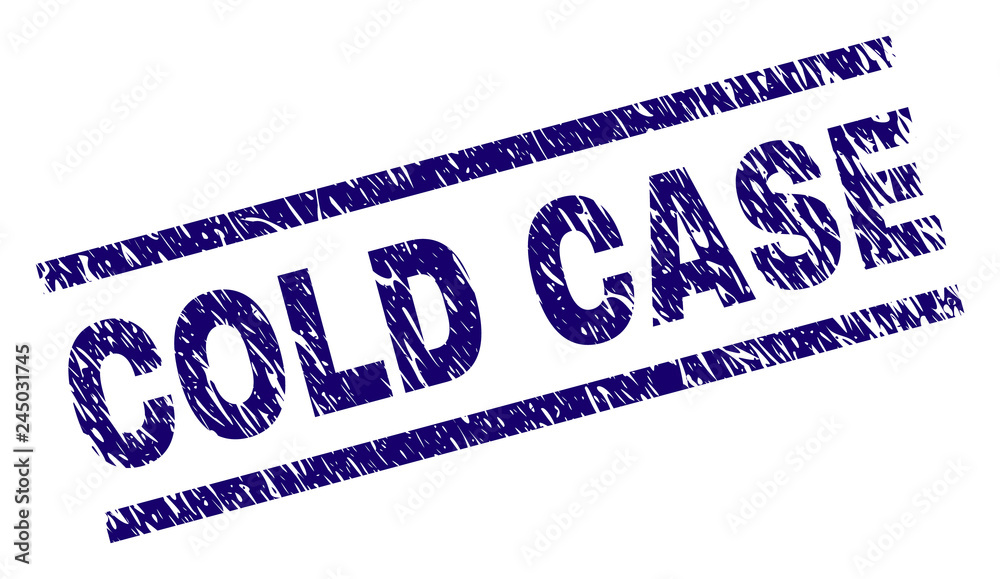 COLD CASE seal print with scratced style. Blue vector rubber print of ...