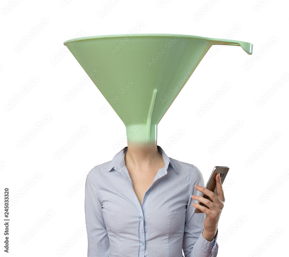 The body of the girl in the office blouse, she is holding a phone, and ...