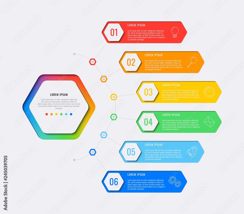 simple six steps design layout infographic template with hexagonal elements. business process ...