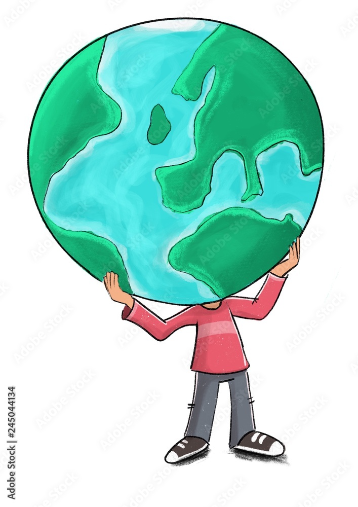 Persona cargando con el planeta tierra Stock Illustration | Adobe Stock Persona cargando con el planeta tierra Stock Illustration | Adobe Stock