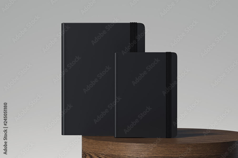 Set of black realistic notepad isolated on light background. 3d ...