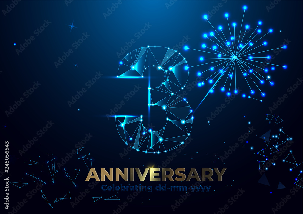 Anniversary 3. Geometric polygonal Anniversary greeting banner. gold 3d ...