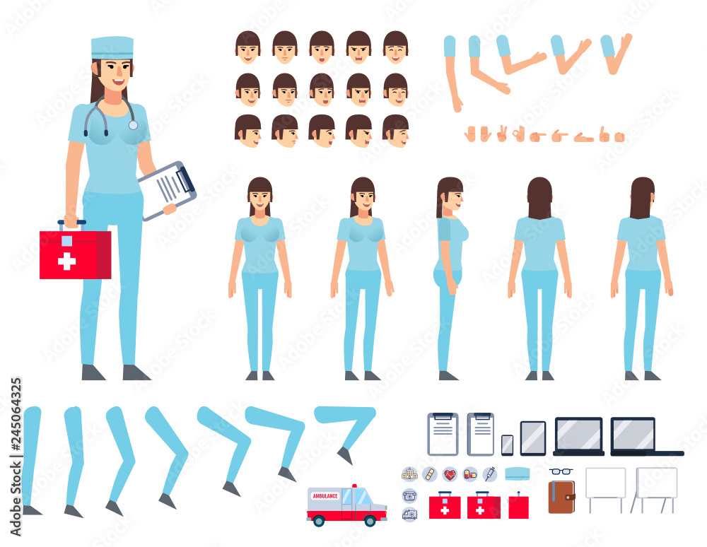 Female doctor, nurse creation kit. Create your own pose, action ...