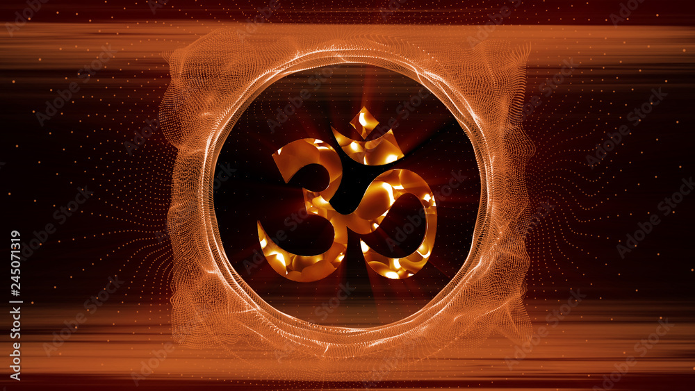 Omkara Sanskrit Hindu Indian Written Sign With Ring Of Red Golden Shine ...