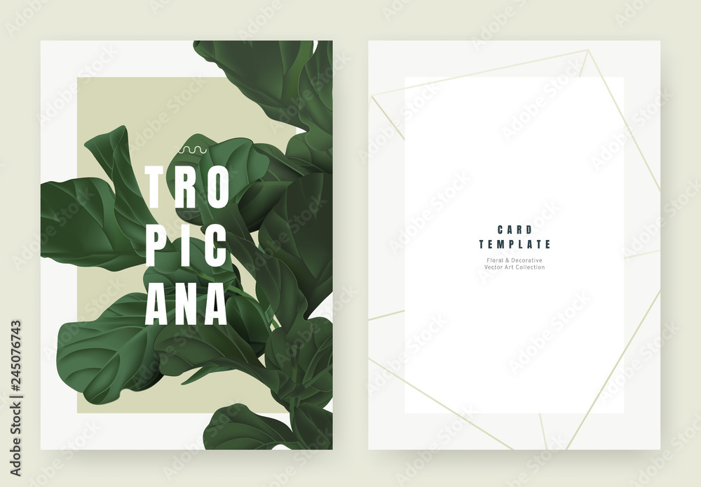 Tropical plant invitation card template design, dark greenfiddle leaf ...