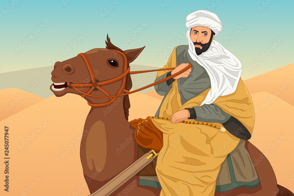 Ibn Battuta Riding a Horse Illustration Stock Vector | Adobe Stock