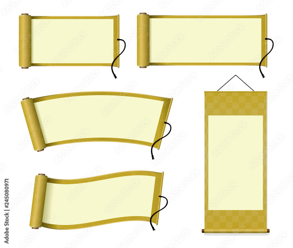 Japanese scroll paper / hanging scroll illustration set (gold) Stock ...