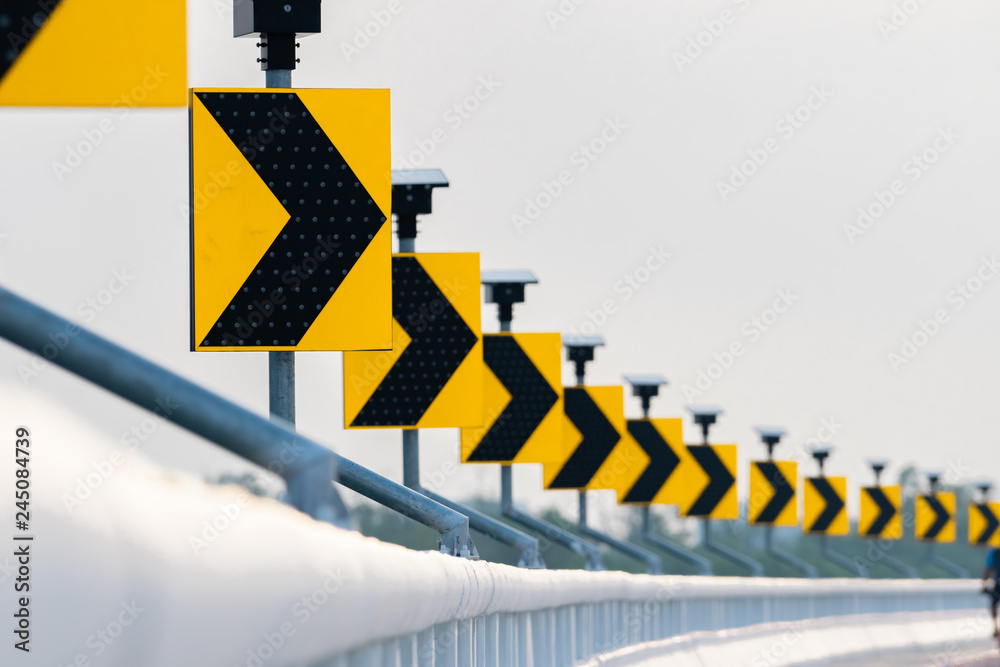 Traffic sign with solar cell panel power on white sky background ...
