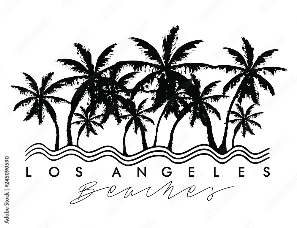 Palm tree print with text for t-shirt graphic and other uses in vector ...