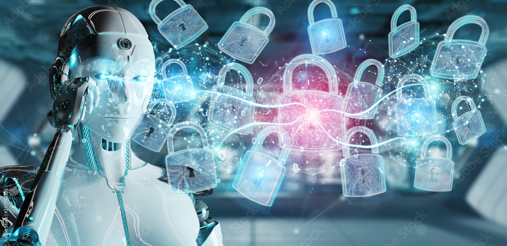 Web security protection interface used by robot 3D rendering Stock ...