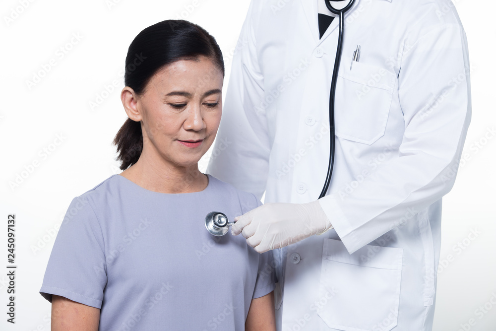 Asian Middle 60s age Woman Patient check up health with Doctor. Aging ...