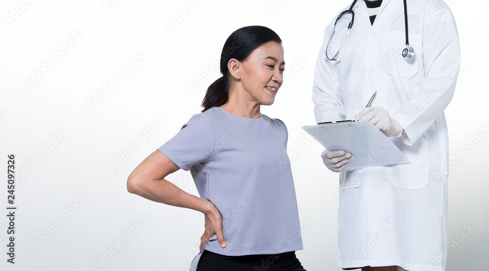 Asian Middle 60s age Woman Patient check up health with Doctor. Aging ...