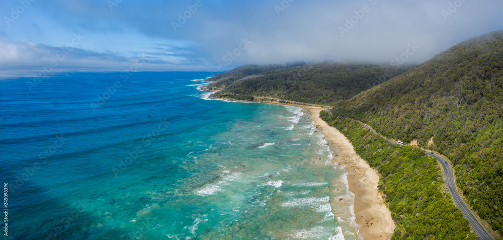 Aerial view of the great ocean road in Victoria Australia, one of the ...