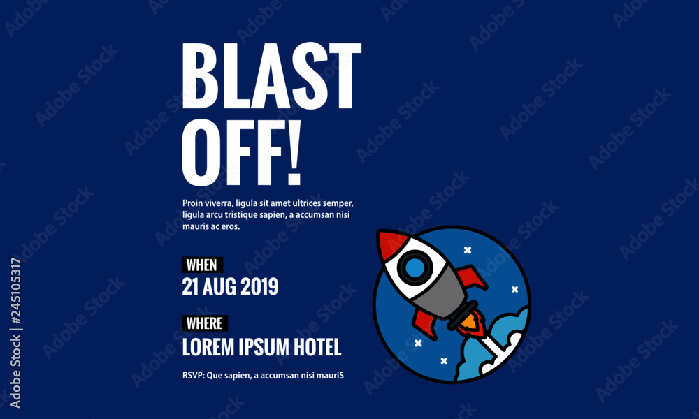 Blast Off Space Theme Party Invitation Design with Where and When ...