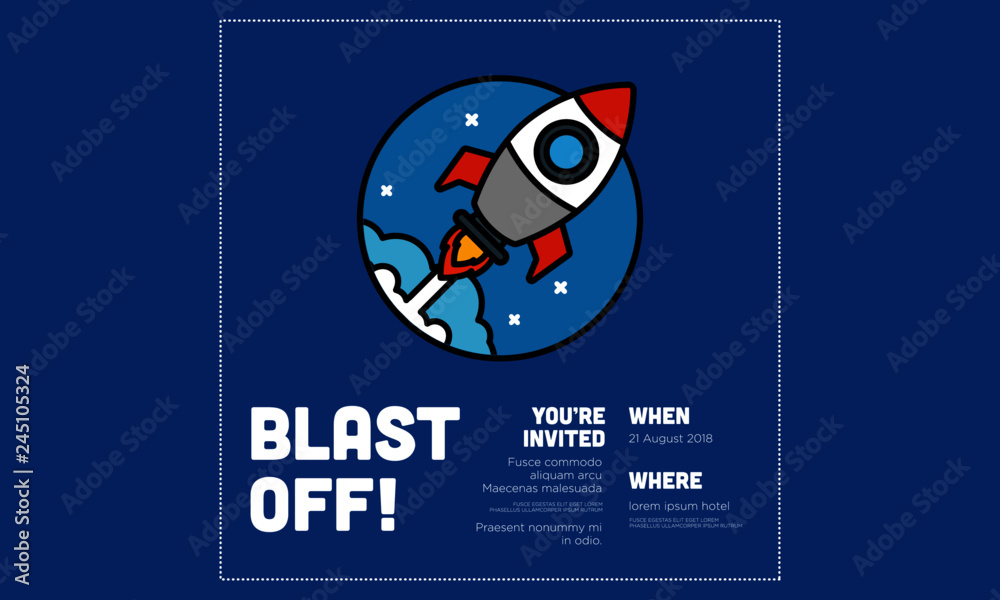 Blast Off Space Theme Party Invitation Design with Where and When ...