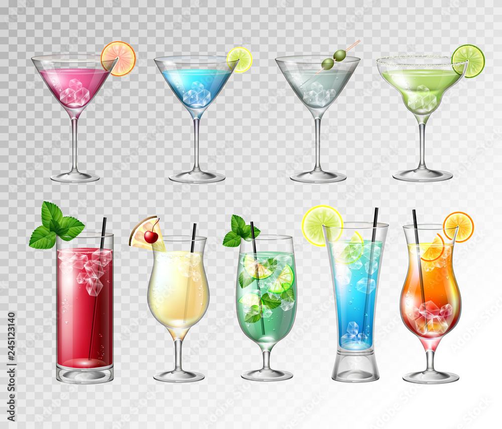Set of Realistic cocktails on transparent background. Vector ...