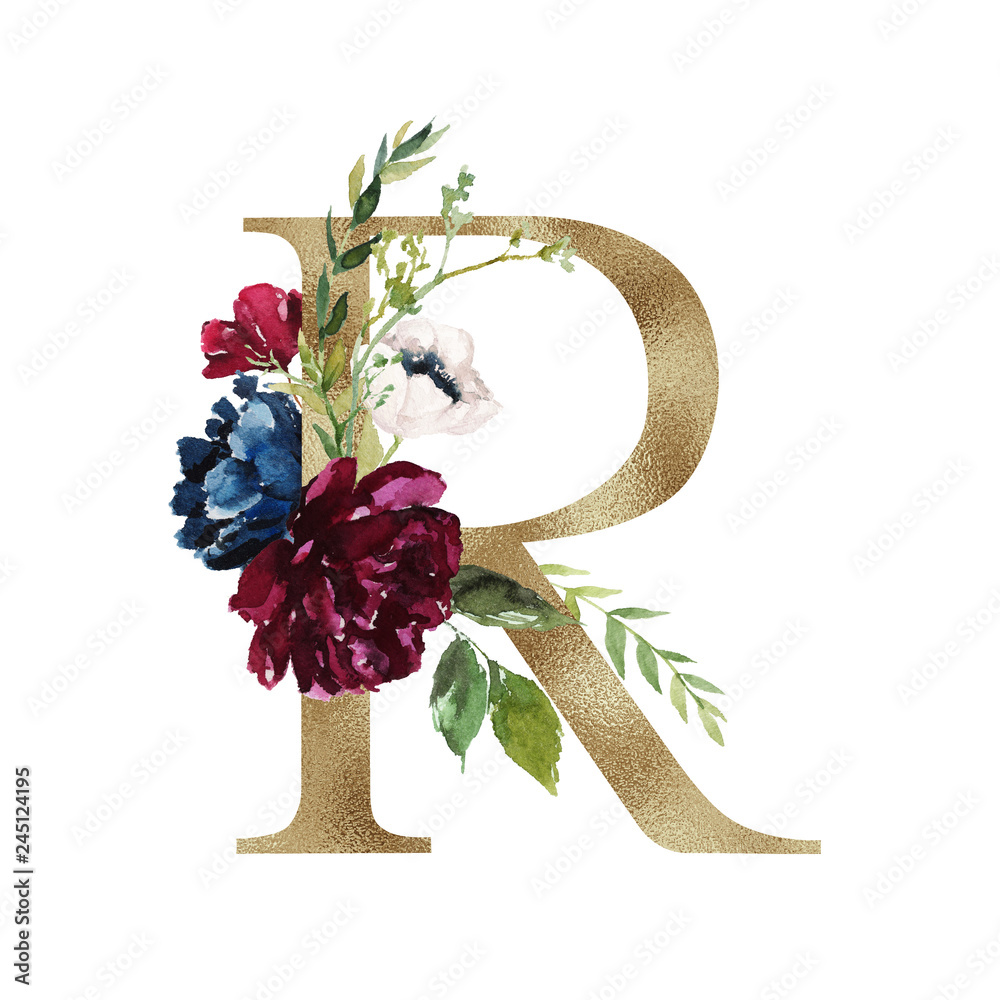 Floral Alphabet - letter R with flowers bouquet composition and ...