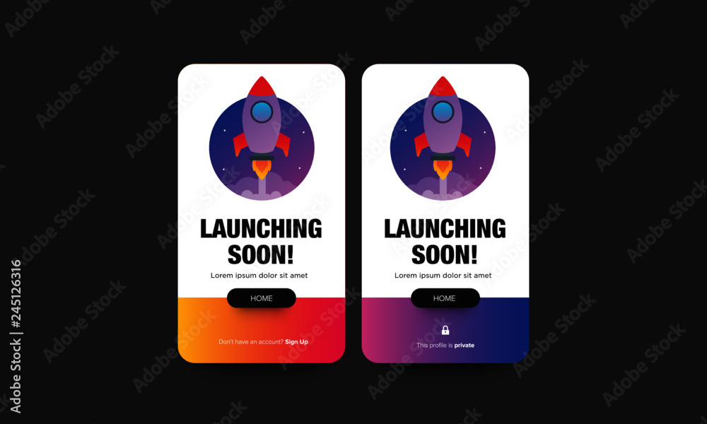 Launching Soon Page Design App Interface for Smart Phones Stock 벡터 ...